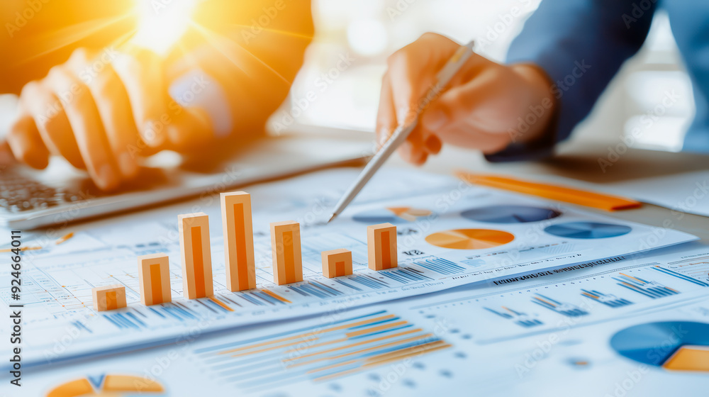 Analyzing data with graphs and charts. A professional reviewing ...