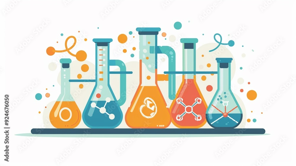 Chemistry experiments and safety clipart, lab flasks, flat art, simple ...