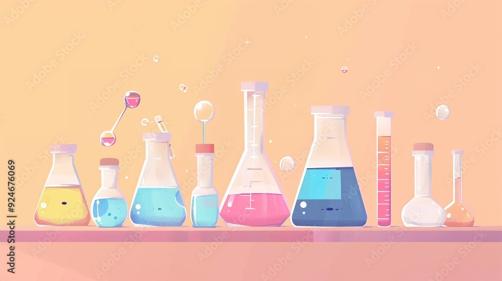 Chemistry experiments and safety clipart, lab flasks, flat art, simple ...
