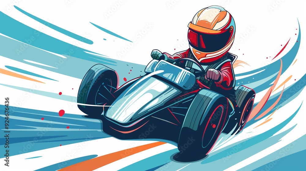 Child in a race car, speed lines, racing theme, logo, art, emblem ...