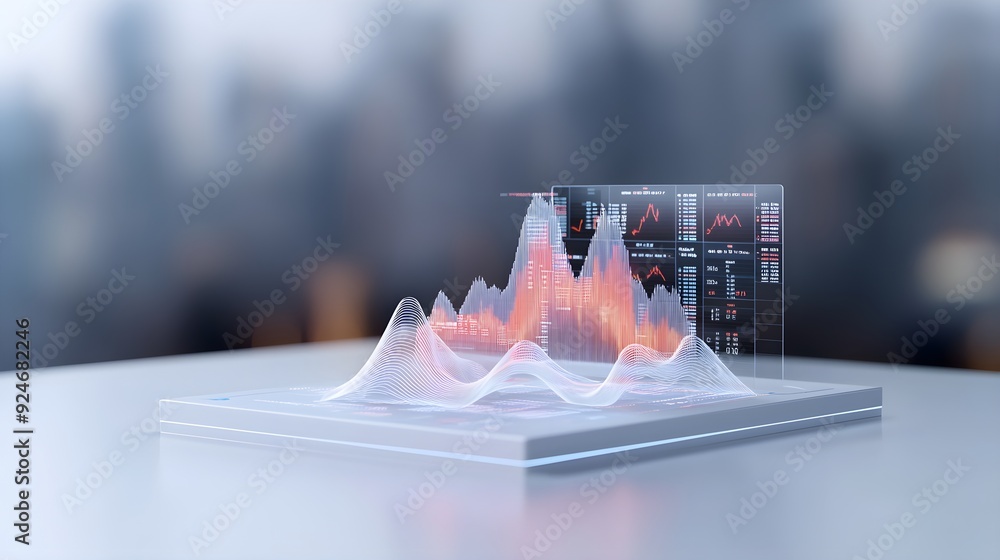 Modern data visualization with 3D graphs showcasing trends and ...