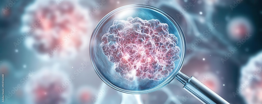 A magnified view of a lung cell with visible genetic mutations ...