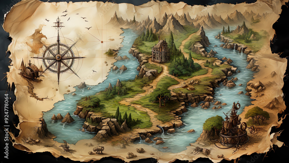 Map - map, fantasy, adventure, treasure, cartography, old map, pirate ...