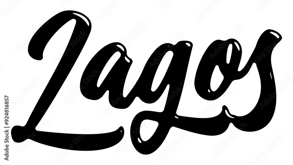 Lagos city name written in street art-style liquid brush script ...