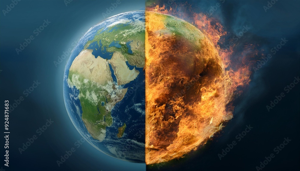 captivating view of Earth, with half of its surface engulfed in raging ...