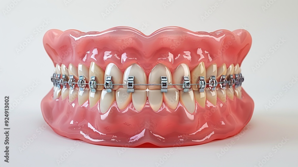 Foto A detailed lifelike model of teeth fitted with orthodontic braces ...