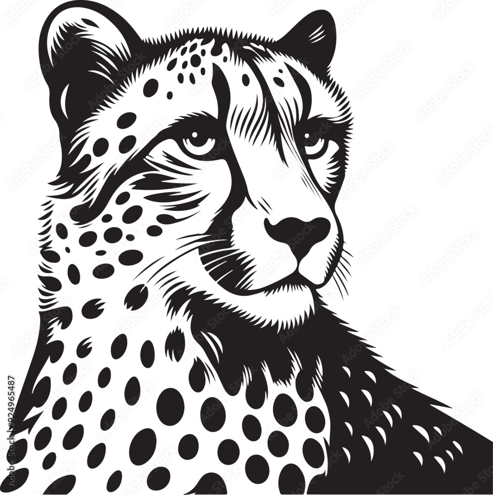 cheeta black and white silhouette outline vector line art flat design ...
