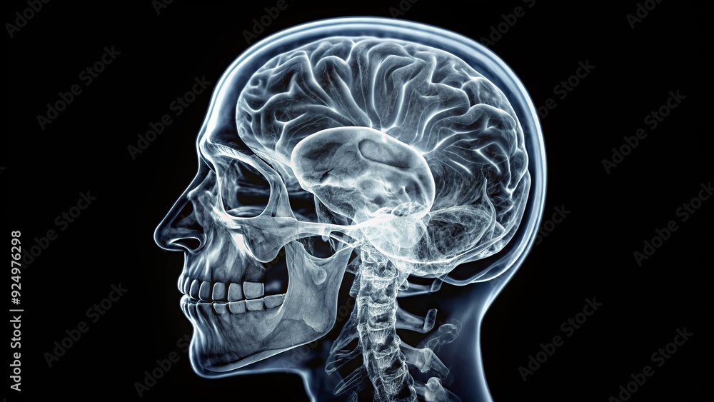 High-contrast image of a CT scan film showing detailed cross-sectional ...
