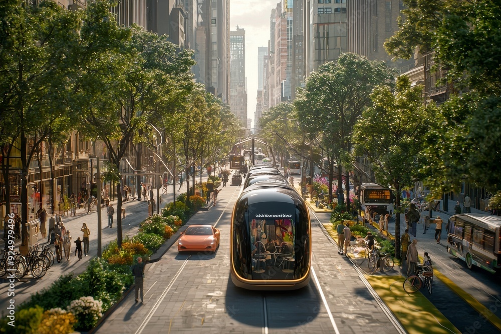 A network of electric public transportation, bike lanes, and pedestrian ...