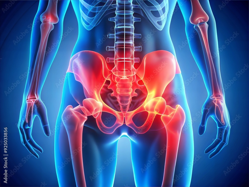 3D medical x-ray illustration of a human pelvis with pelvic pain ...