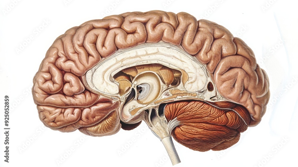 Detailed Cross-Section of Human Brain with Labeled Anatomy for Medical ...
