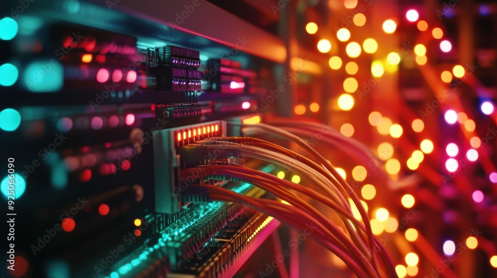 Digital Connectivity: Close-up of Network Cables Connected to Switches in Data Center with ...
