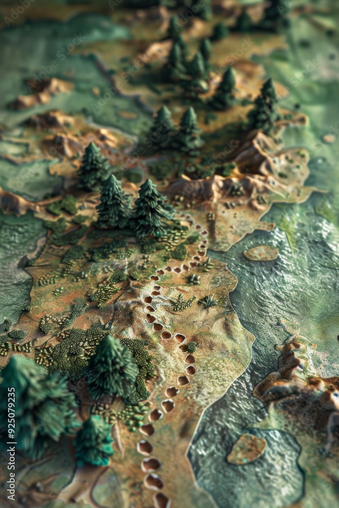 A fantasy map with whimsical locations and a trail marked by paw prints ...