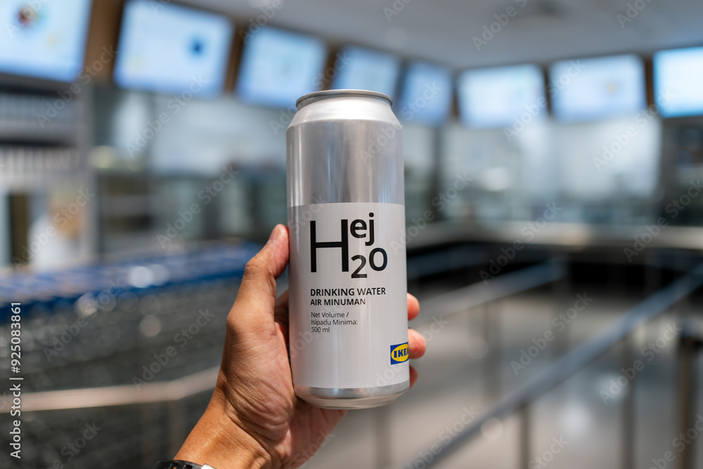 PENANG, MALAYSIA - AUG 14, 2024: Hand holding IKEA Hej H2o Can (IKEA ...