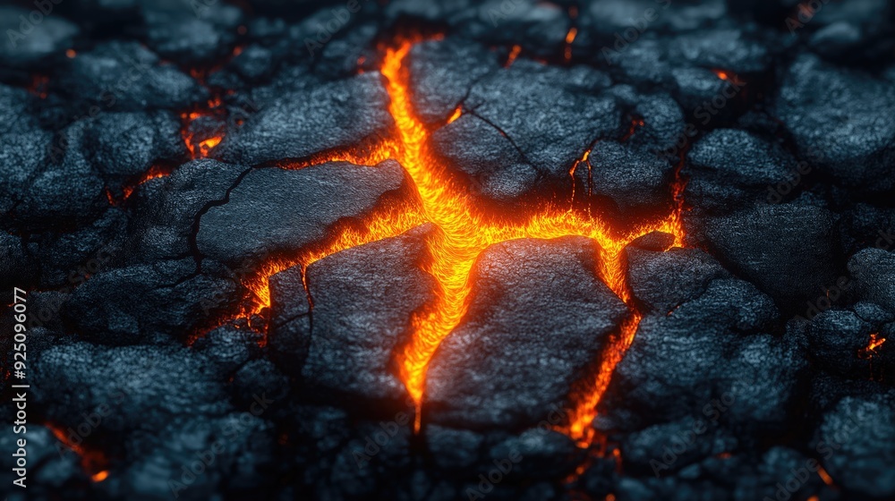 Molten Lava Flow with Bright Cracks in Volcanic Rock, High-Temperature ...