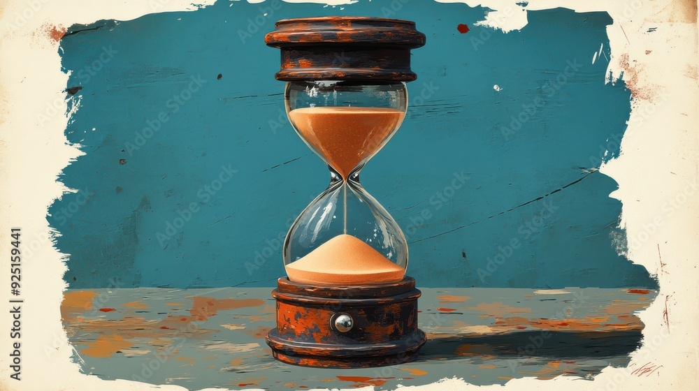 Vintage hourglass illustration, retro sand timer with an old-fashioned ...