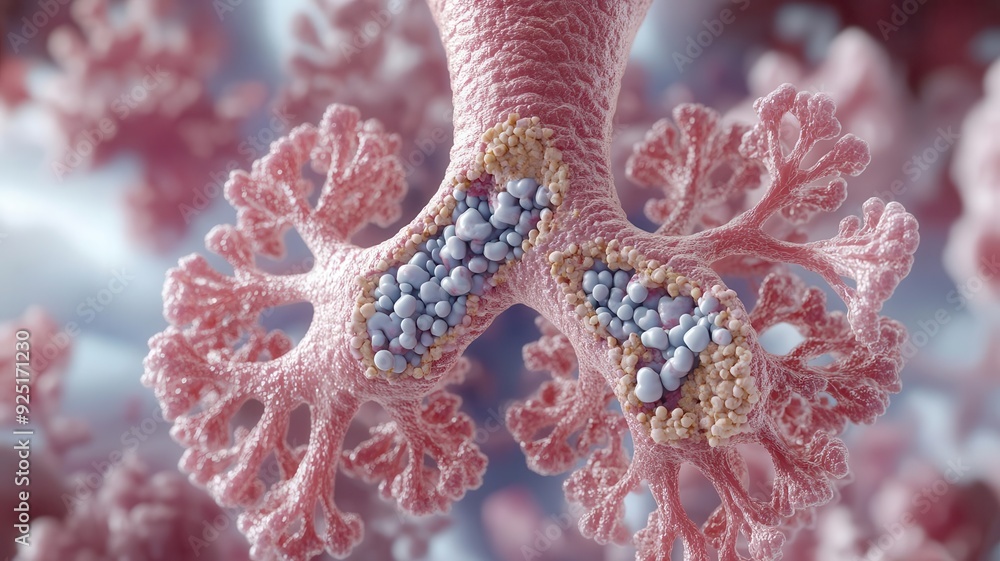 Detailed 3D rendering of a lung with emphysema damage, showcasing ...