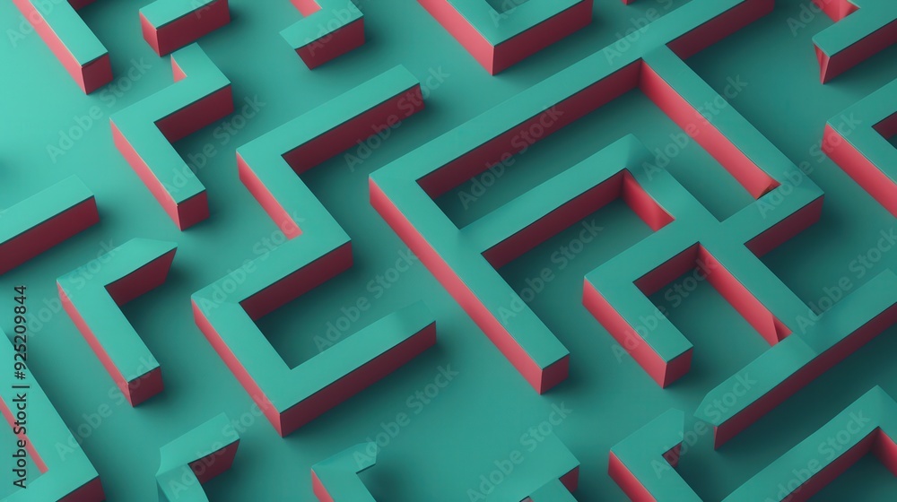 Intricate 3D Maze Design, featuring abstract pathways in a vibrant flat ...