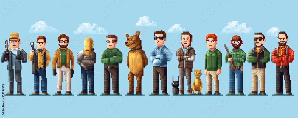 8-bit pixel art character spritesheet in retro game style with smooth ...