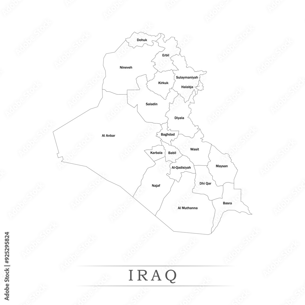Administrative regions of IRAQ. Province, state, division name with ...