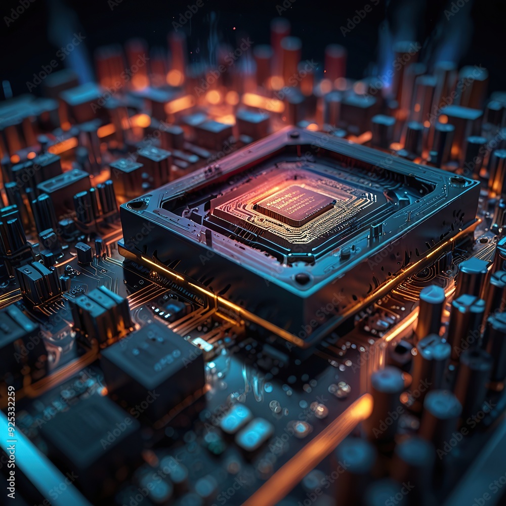 Abstract technology circuit design CPU motherboard of a computer board and processor created ...