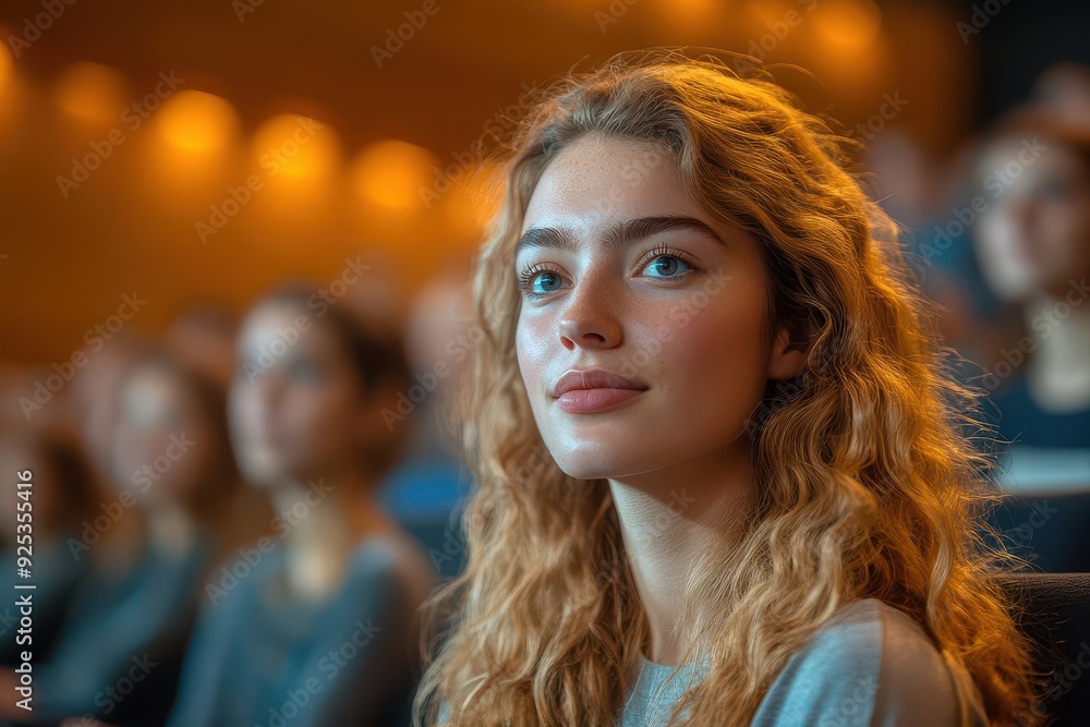 engaged audience in a modern lecture hall diverse group of ...