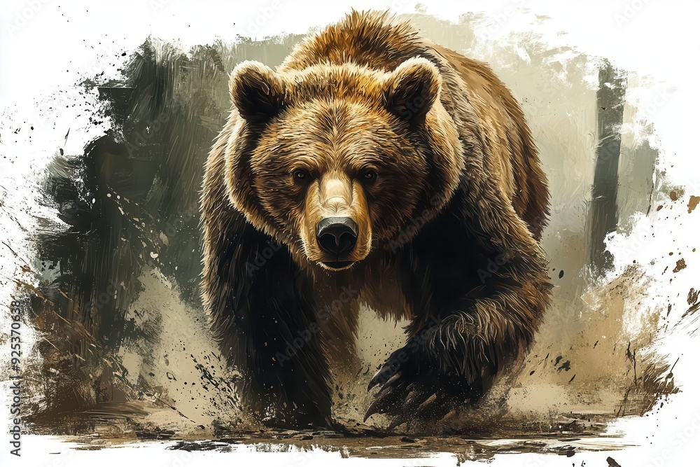 fierce grizzly bear illustration textured fur detail powerful stance ...