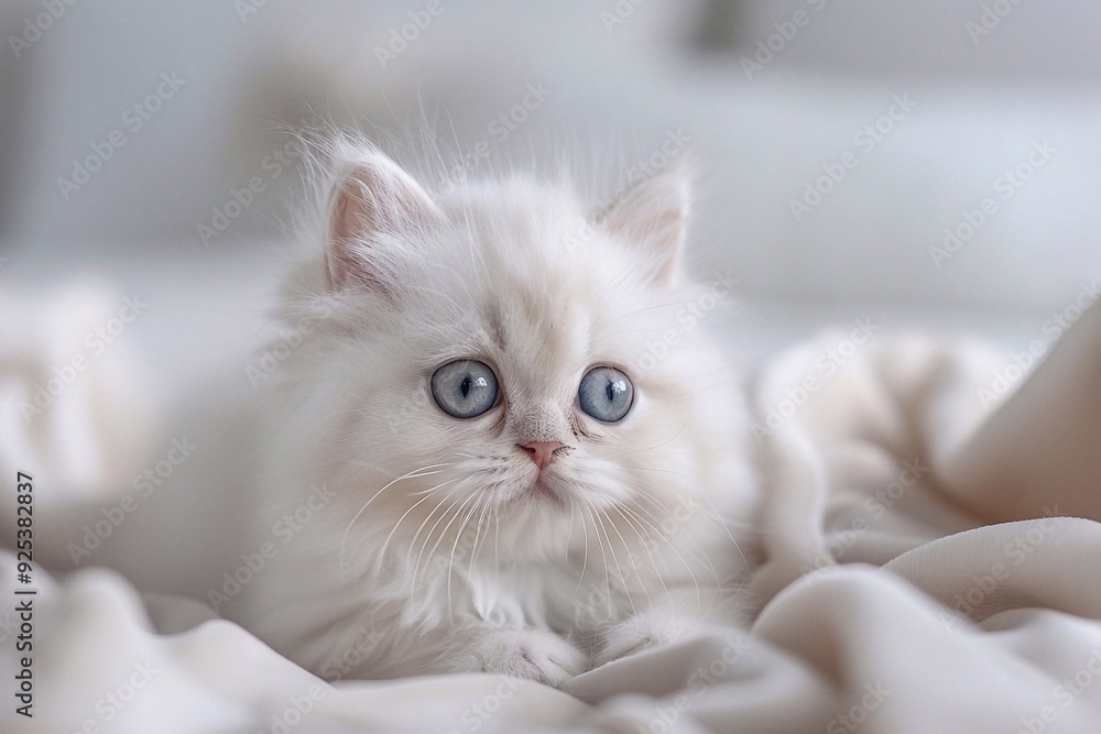 A Persian kitten with its luxurious, long fur, sitting gracefully and ...