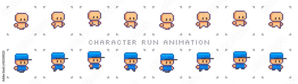 Vector de Stock Pixel art character for the game. Sprite run animation ...