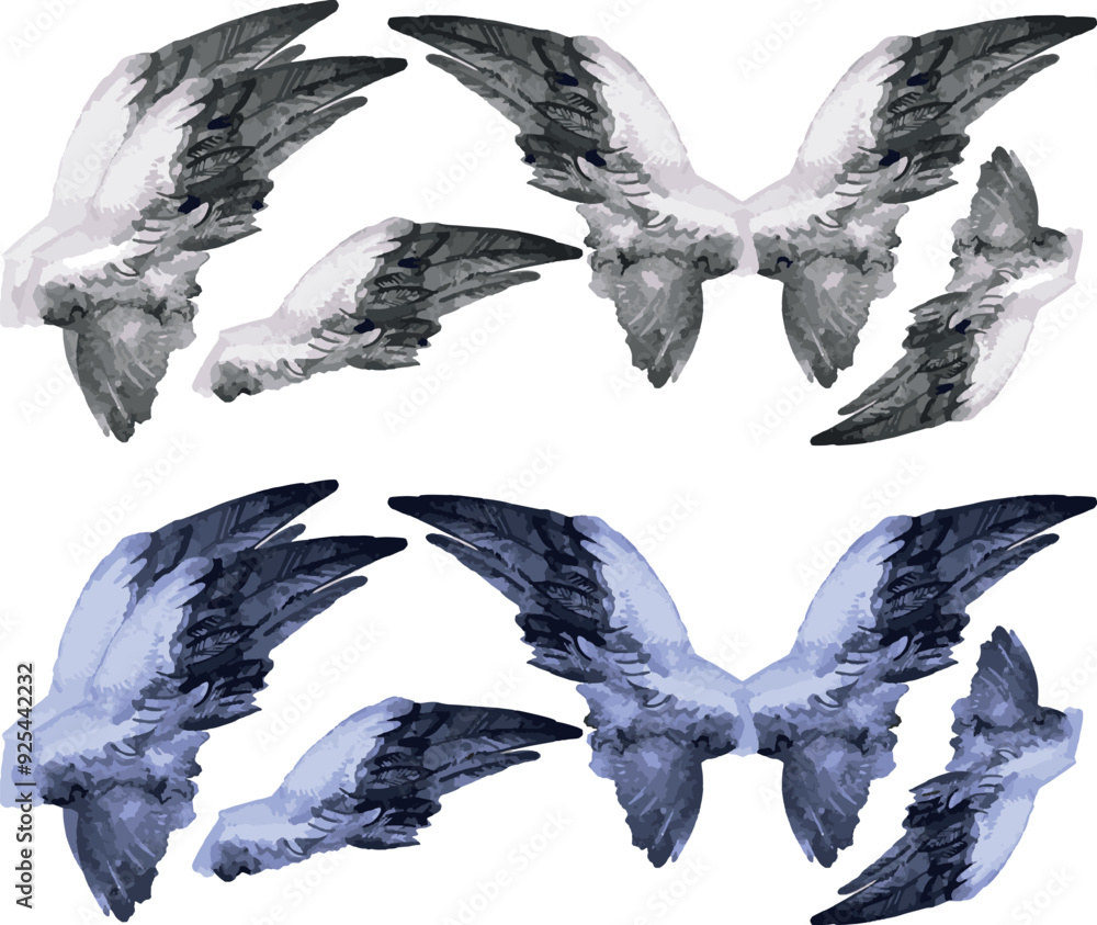 Watercolor drawing angel wings Y2K style Set clipart bird wing ...
