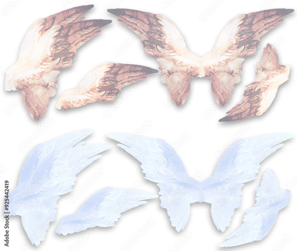Watercolor drawing angel wings Y2K style Set clipart bird wing ...