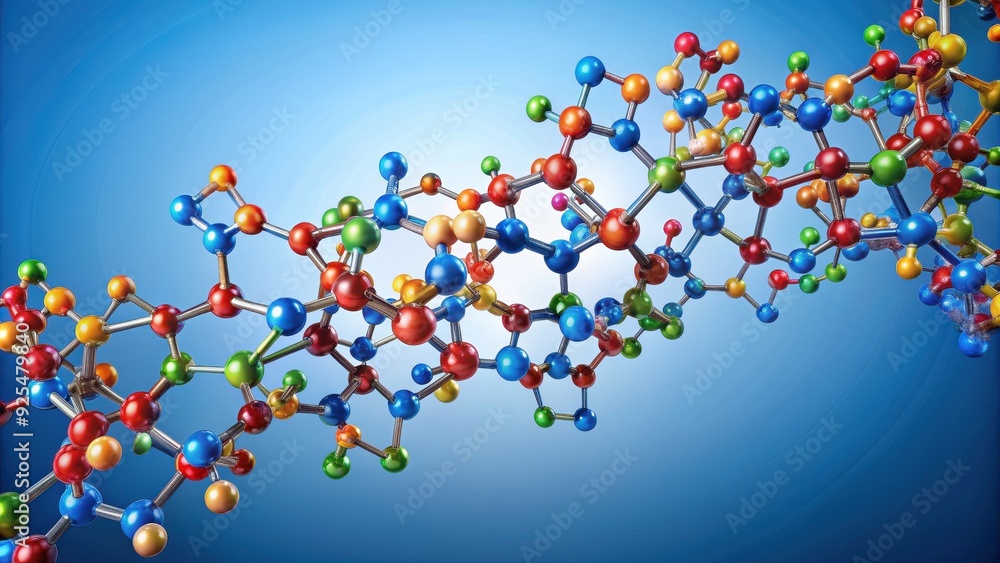 Colorful of a chain of amino acids forming proteins, biomolecules ...