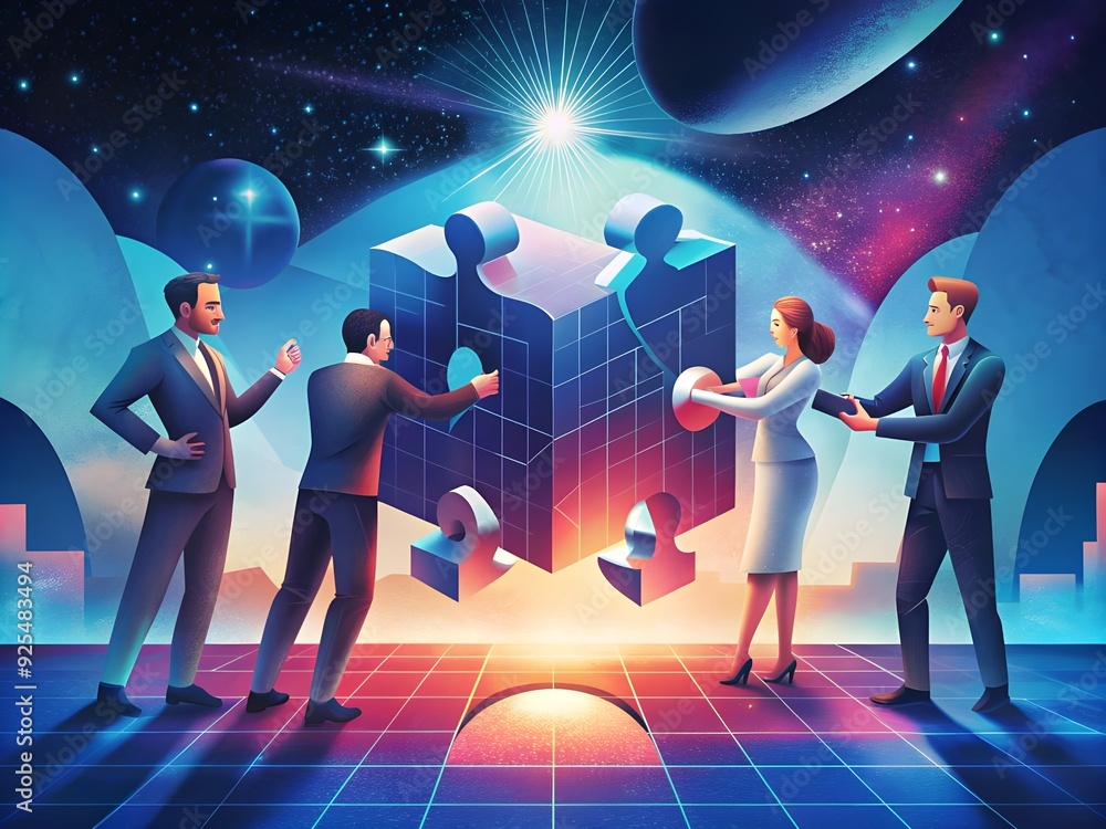 Teamwork problem solving concept, puzzle piece idea solution ...