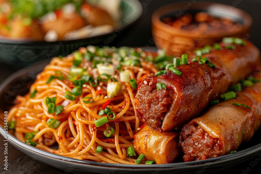 Homemade Filipino Spaghetti And Lumpia Shanghai Served At A Typical ...