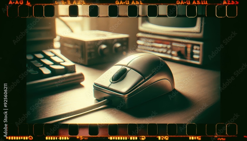 Retro Tech Nostalgia: A vintage computer mouse takes center stage in a ...