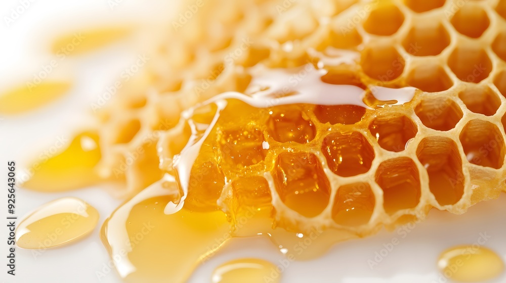 Sweet honeycombs with honey, isolated on white background - close-up of ...