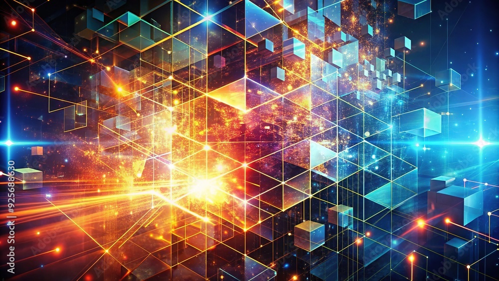 Ilustración de Stock Geometric shapes crackle with digital energy as ...