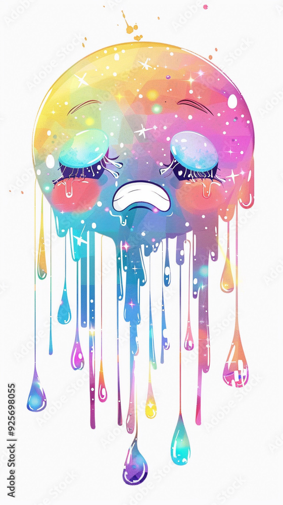 sad crying rainbow colorful dripping emoticon expression face art ...