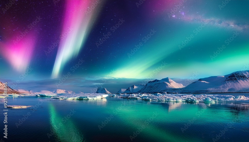 3D illustration of solar geomagnetic storm and northern lights. Aurora ...