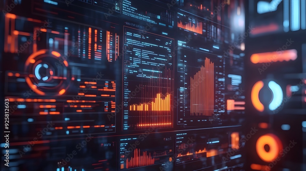 Real time Data Analysis 3D Digital Dashboard Visualization Stock Photo ...