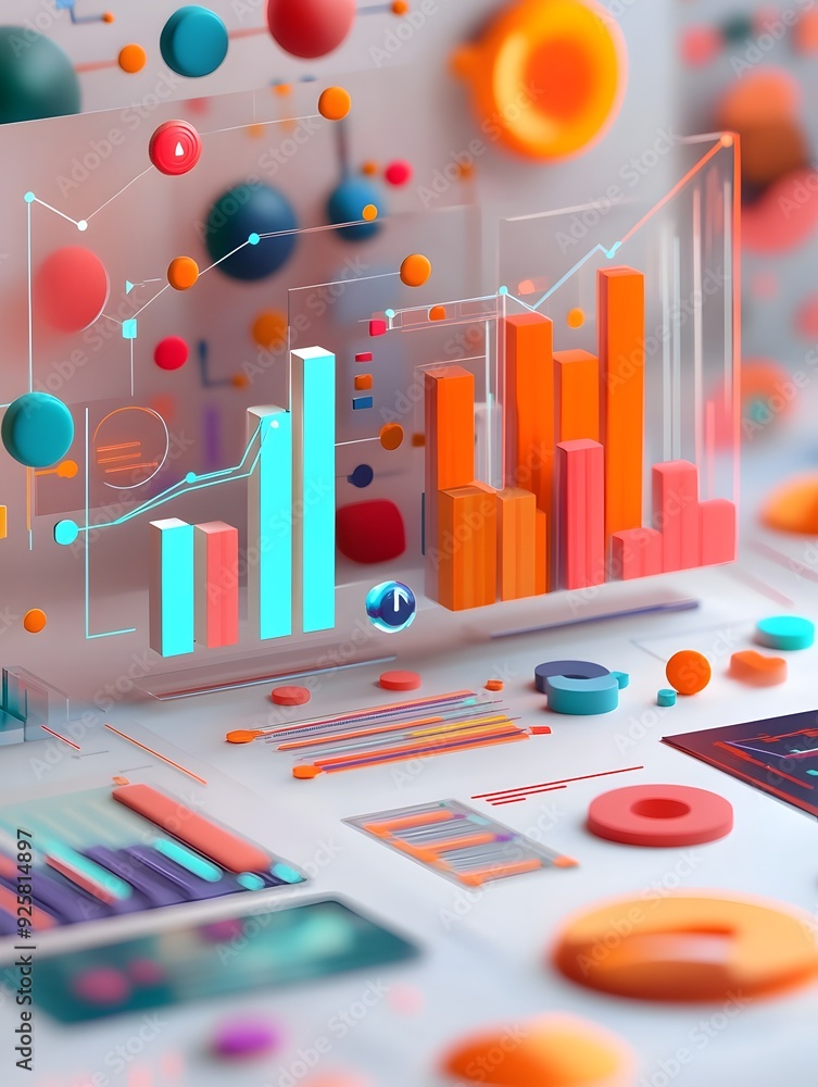 Vibrant Data Analytics Dashboard with Futuristic 3D Infographic Visualizations Stock Photo ...