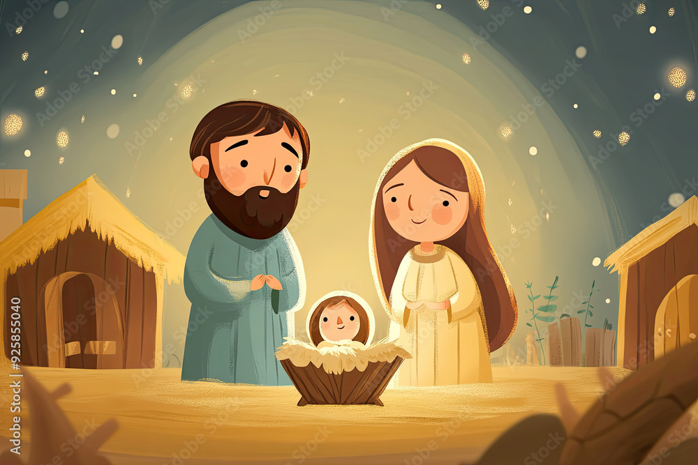 Nativity Bible background illustration, religious Mary Joseph Jesus ...