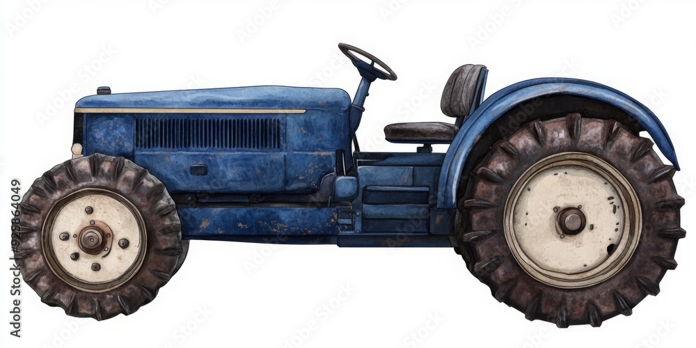 Hyper-Realistic Watercolor Clipart: An Ultra-Detailed Blue Tractor on a ...