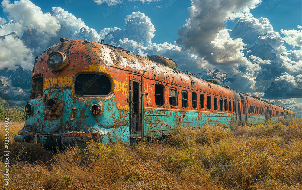 Russian old steam train, rusted, abandoned, from the time of World war ...