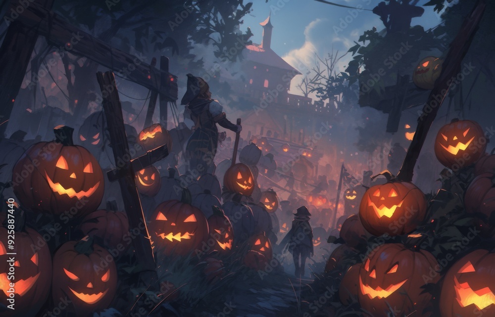 Enchanted and Eerie: Anime-Style Haunted Pumpkin Patch with Mischievous ...