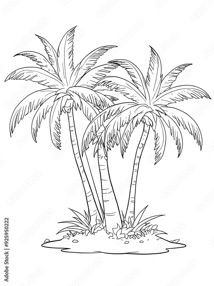 Coconut tree coloring page outline white color and white background ai ...