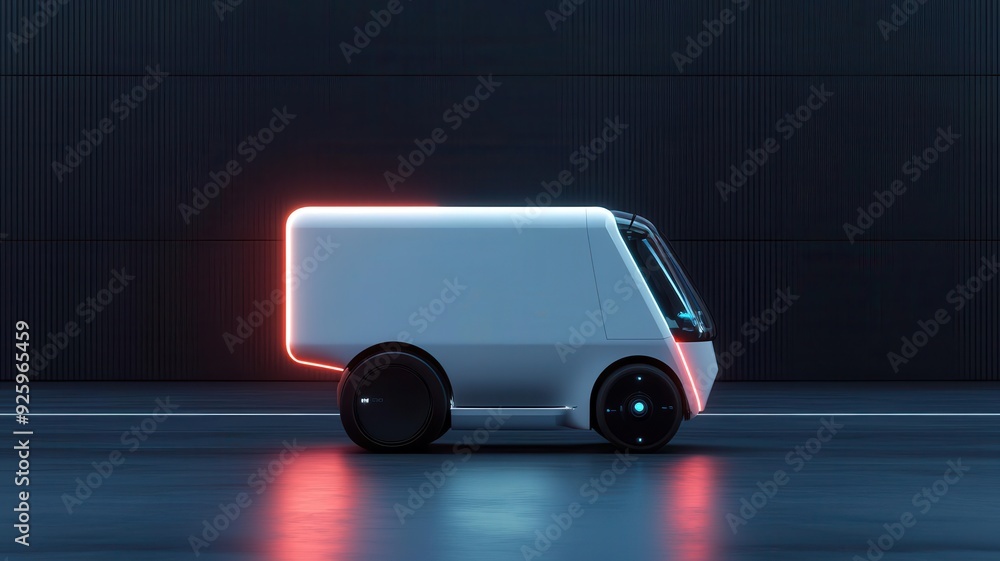 A detailed image of an autonomous waste collection vehicle delivering ...