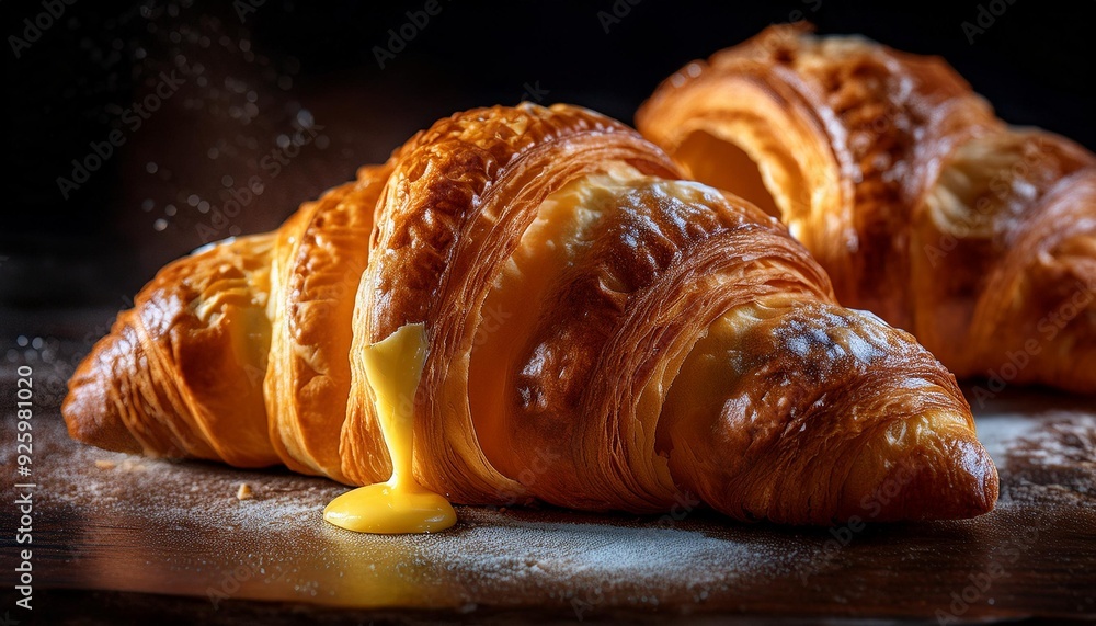 flaky texture and golden-brown color of croissants, with a pat of ...