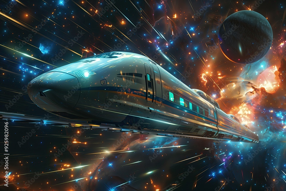 High-Speed Rail Train Speeding Through Space Wallpaper, Sci-fi Monorail ...