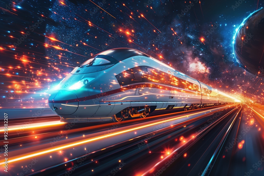 High-Speed Rail Train Speeding Through Space Wallpaper, Sci-fi Monorail ...
